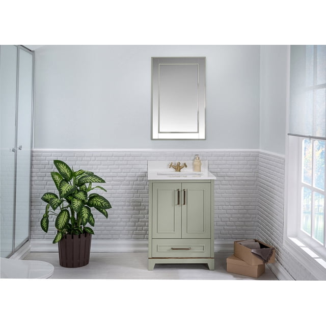 Adorn Vanity Albia Collection Green 24 inch Bathroom Vanity with Quartz ...