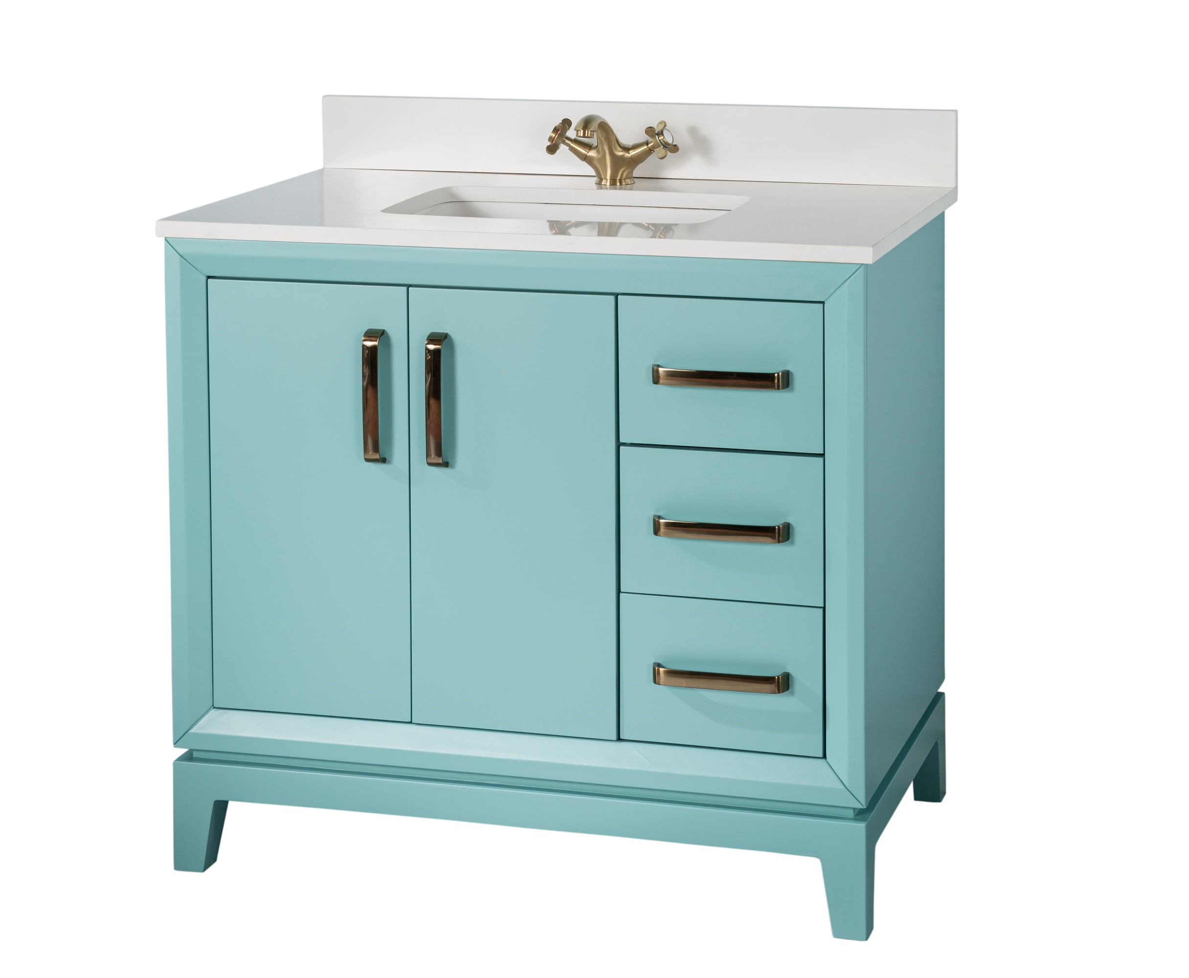 Adorn Fabia Collection 36 inch Single Turquoise Vanity with Quartz ...