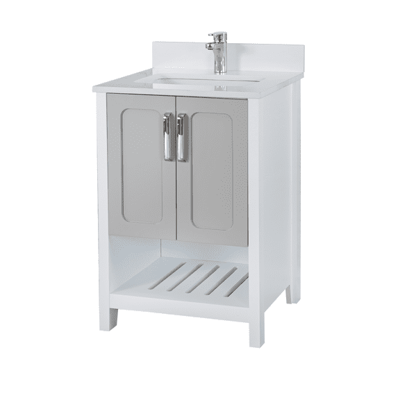 Adorn Vanity Florin Collection Gray 24 inch Bathroom Vanity with Quartz ...