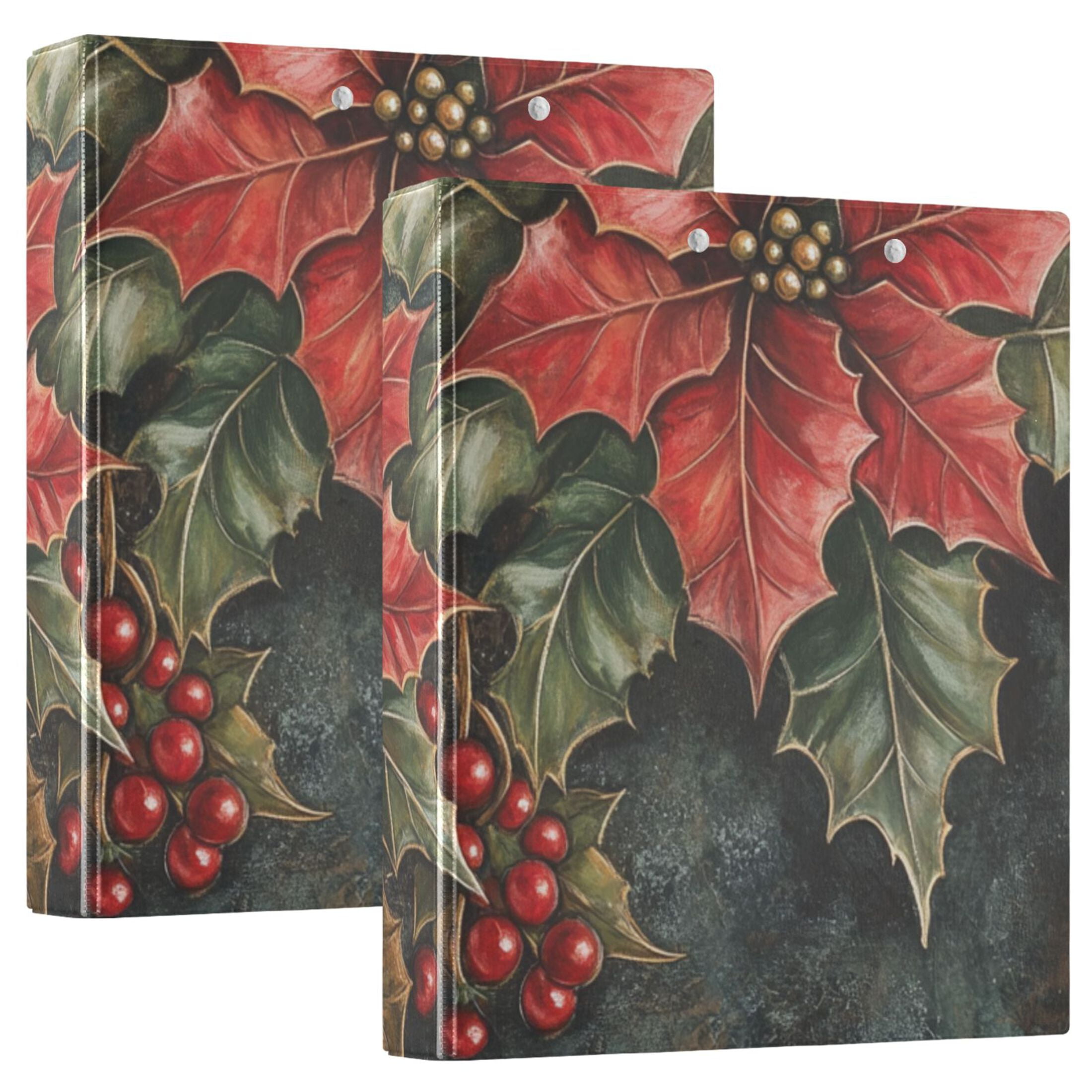 Adorned Poinsettia Holly Leaves 3 Ring Binders 1.5 inch Hardcover File ...