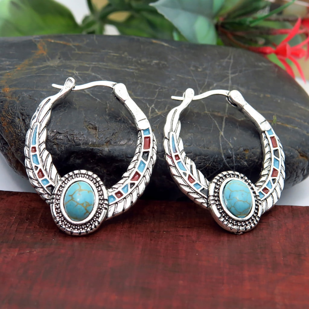 Adornments Vintage Boho Turquoise Gemstone Drop Dangle Hooks Earrings ...