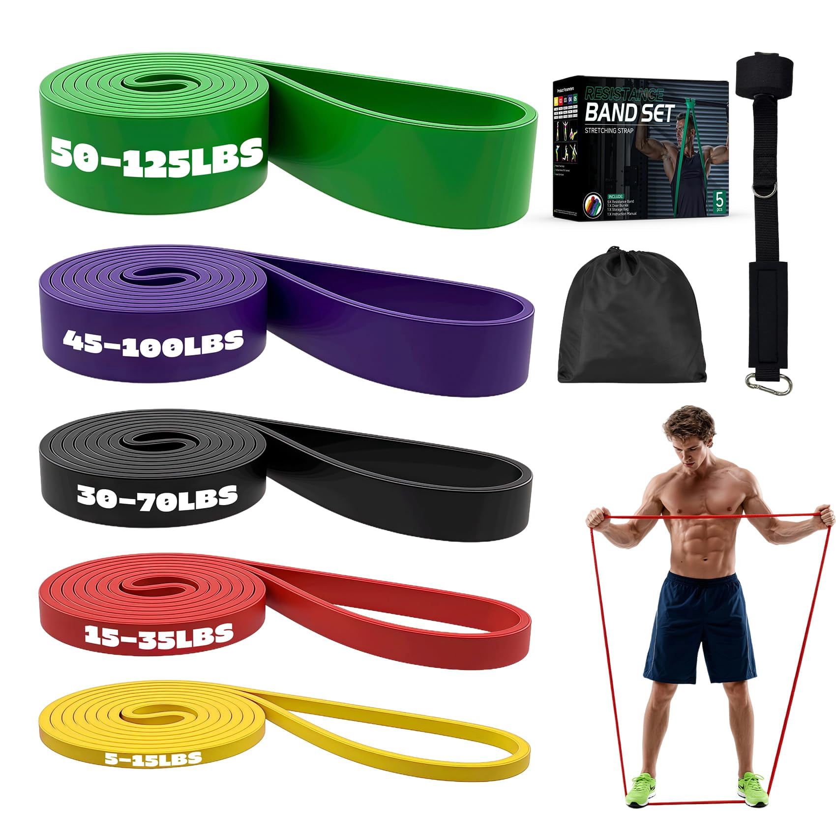 Adostob Resistance Bands Set with Door Anchor, Multi-Levels Pull Up ...