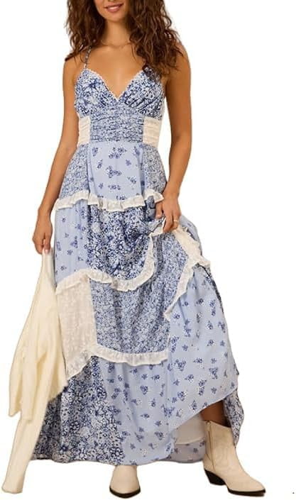 Adrenila Floral Maxi Dress, Patchwork Floral Maxi Dress, Flowy Summer ...