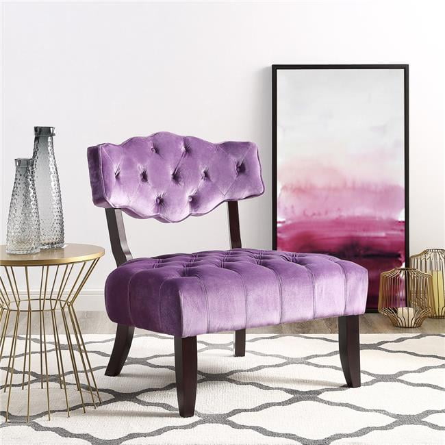 Posh Living Adrian Button Tufted Armless Velvet Accent Chair in Purple ...