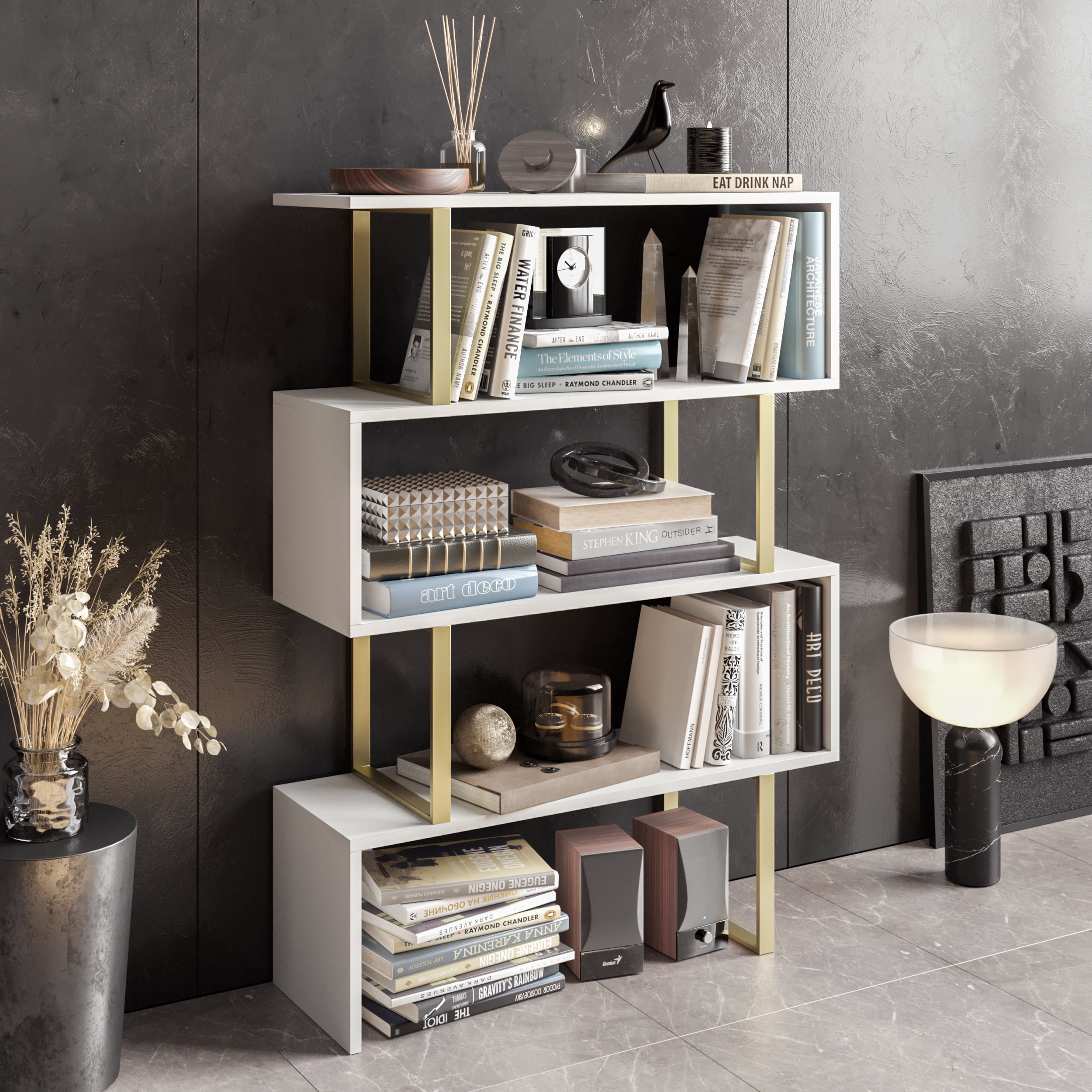 Adriana 49" Geometric 4 Shelf Bookcase, Gold - Walmart.com