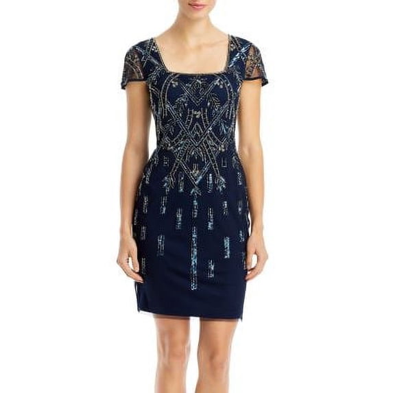 Adriana Papell Women's Beaded Cap Sleeve Sheath Dress, Midnight, 14W ...