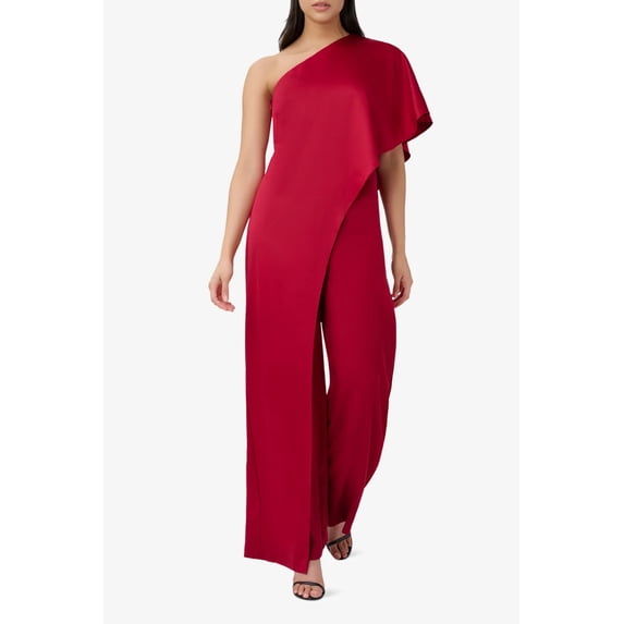 Adrianna Papell Asymmetric Short Sleeve Back Zipper Wide Leg Jumpsuit ...