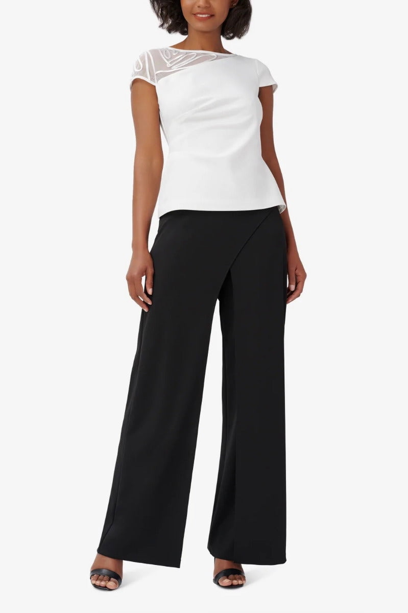 Adrianna Papell Boat Neck Short Sleeves Back Zipper Top-IVORY / 20 ...