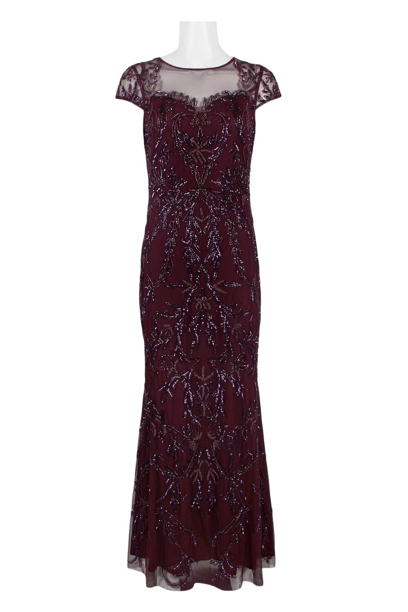 Adrianna Papell Crew Neck Cap Sleeve Illusion Zipper Back Embellished ...