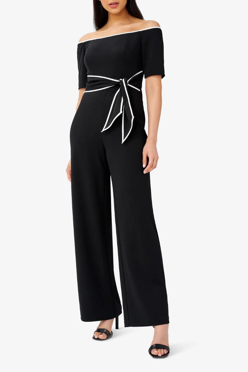 Adrianna Papell Day Off The Shoulder Short Sleeves Back Zipper Tie ...