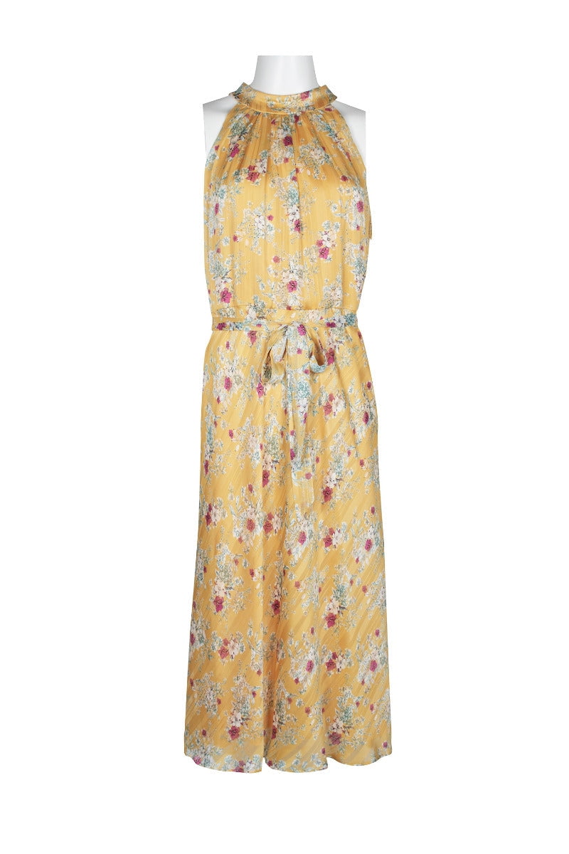 Adrianna Papell Halter Tie Keyhole Back Floral Print Polyester Dress ...