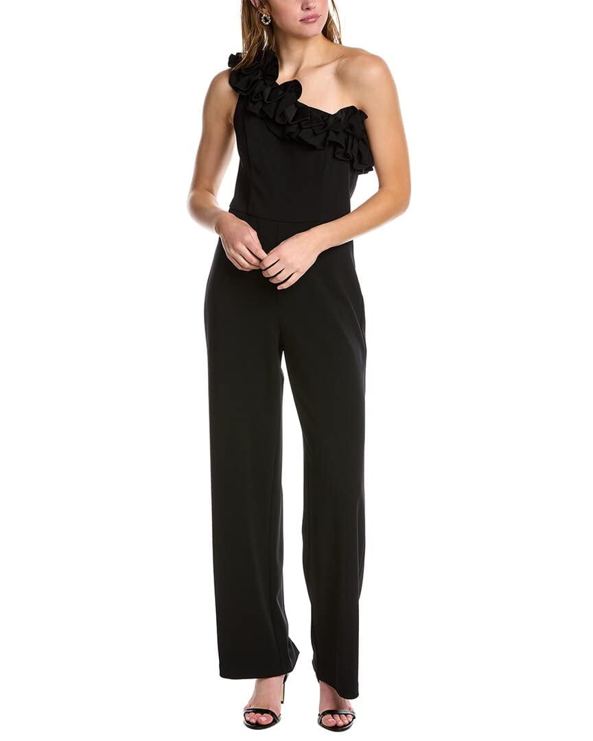 Adrianna Papell Stretch Crepe Ruffle One Shoulder Jumpsuit Black 10 ...