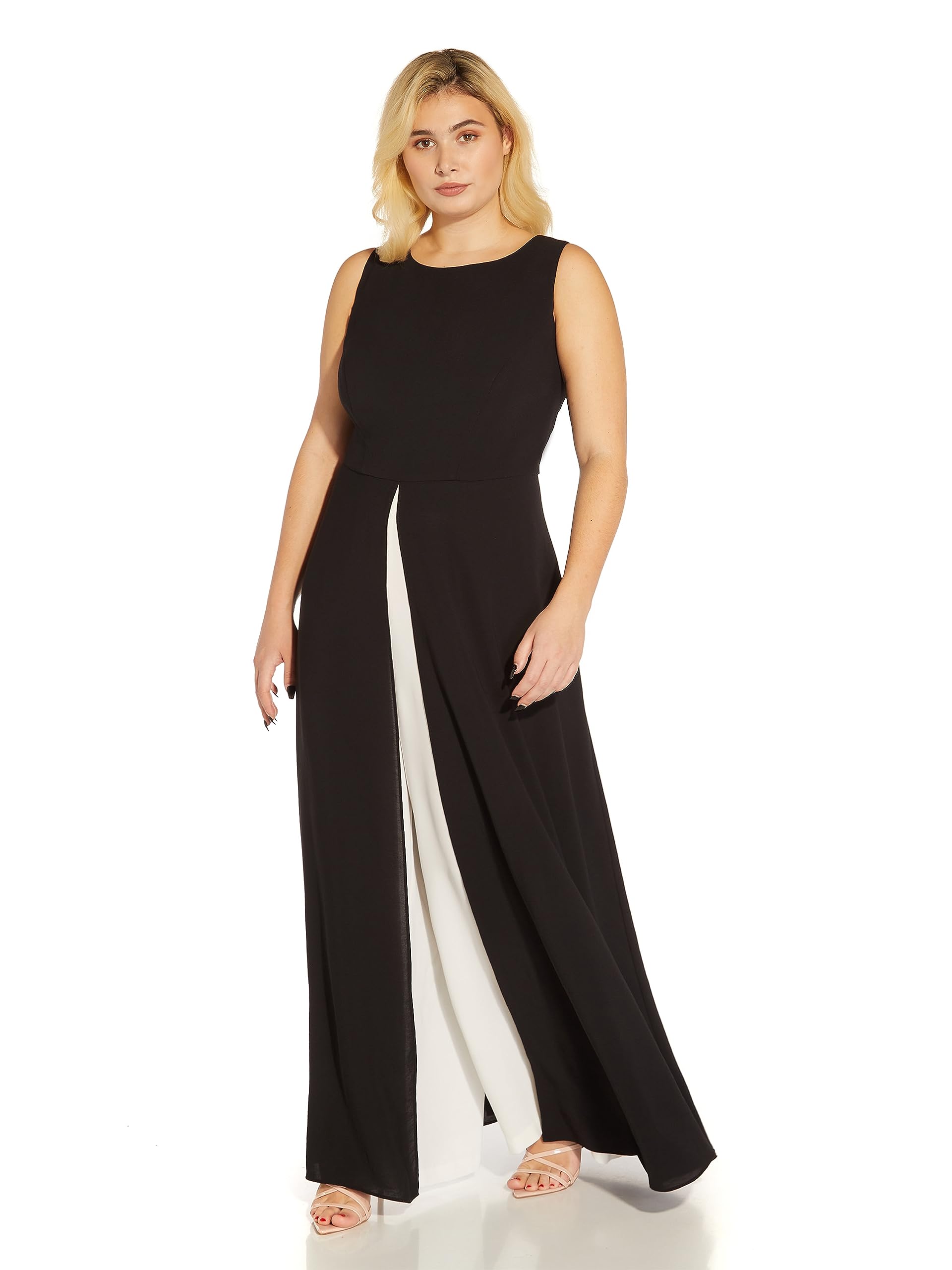 Adrianna Papell Women's Crepe Overlay Jumpsuit, Black/Ivory, 10 ...