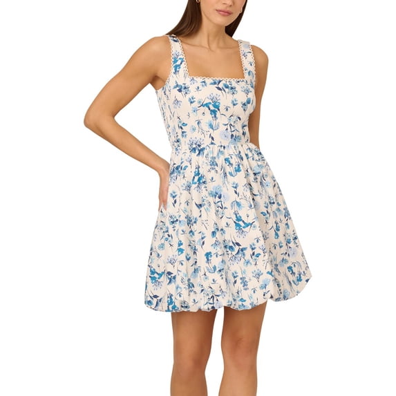 Adrianna Papell womens Sleeveless Square Neck Balloon Skirt Printed ...