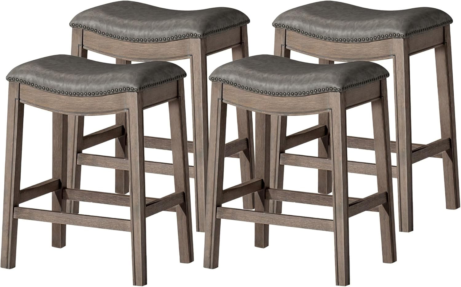 Adrien 26 Inch Counter Height Backless Saddle Barstool in Weathered Oak ...