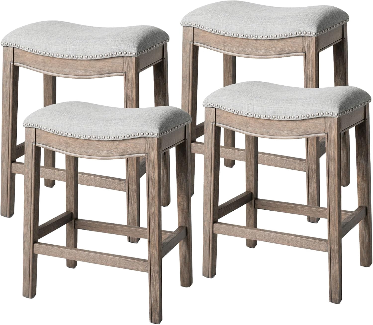 Adrien 31 Inch Bar Height Upholstered Backless Saddle Barstool in ...
