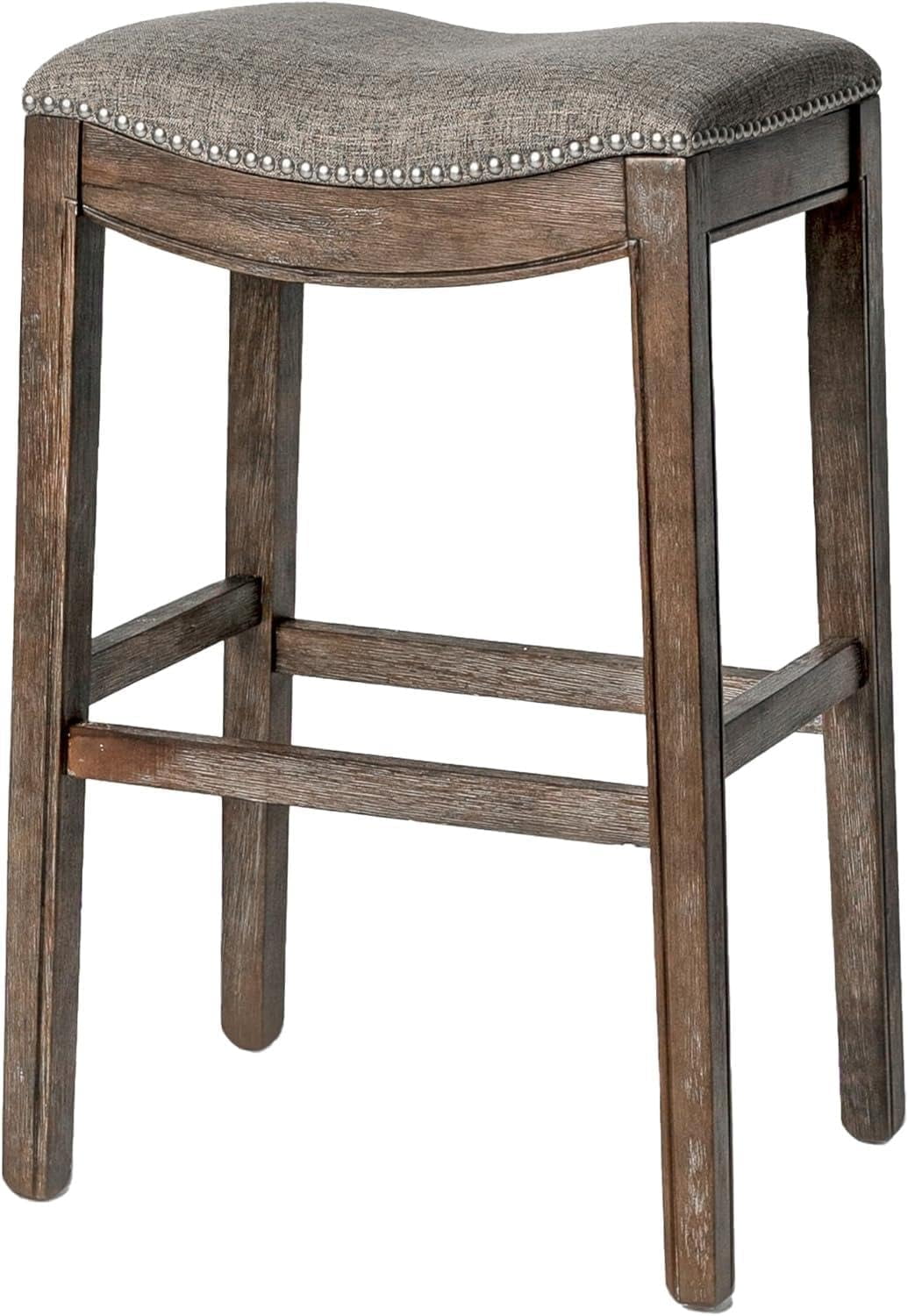 Adrien Saddle Stool in Oak Finish with Natural Fabric Upholstery - Walmart.com