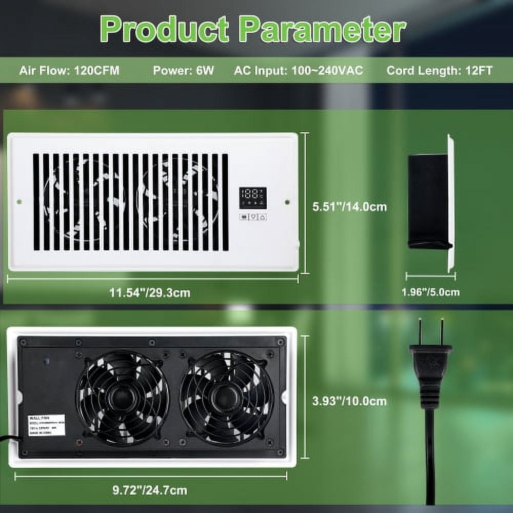 Adrinfly 10 Inch Register Booster Fan with Thermostat, High Velocity ...