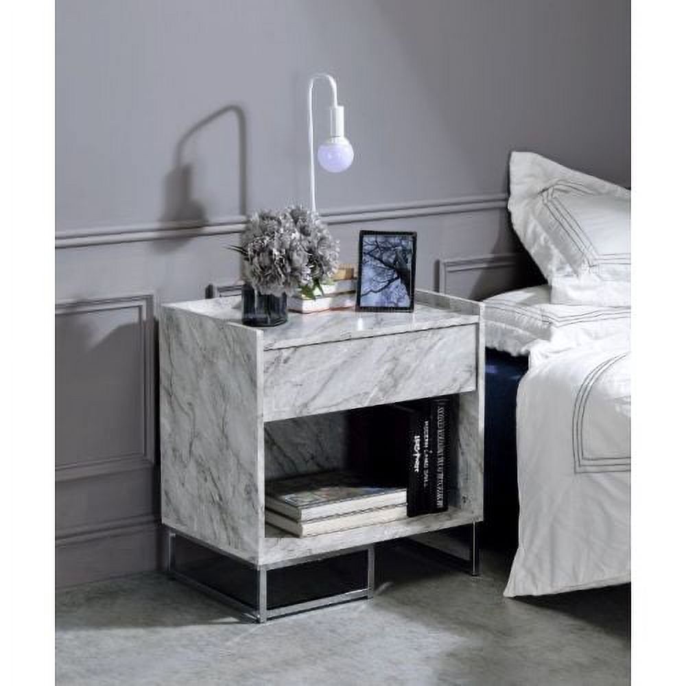 Adrinfly Azrael Accent Table, White Printed Faux Marble & Chrome Finish ...