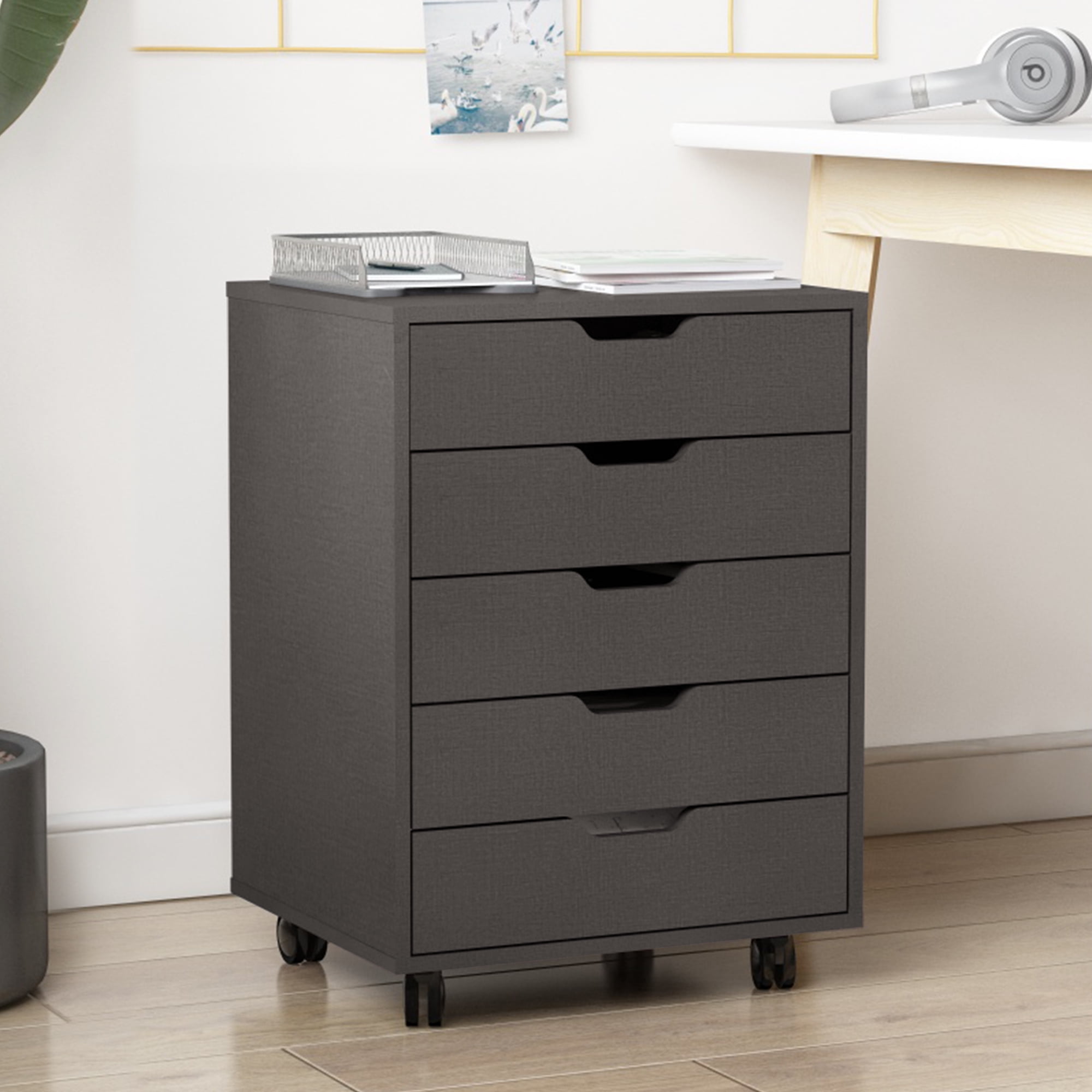 Adrinfly The filing cabinet has five drawers, a small rolling filing ...
