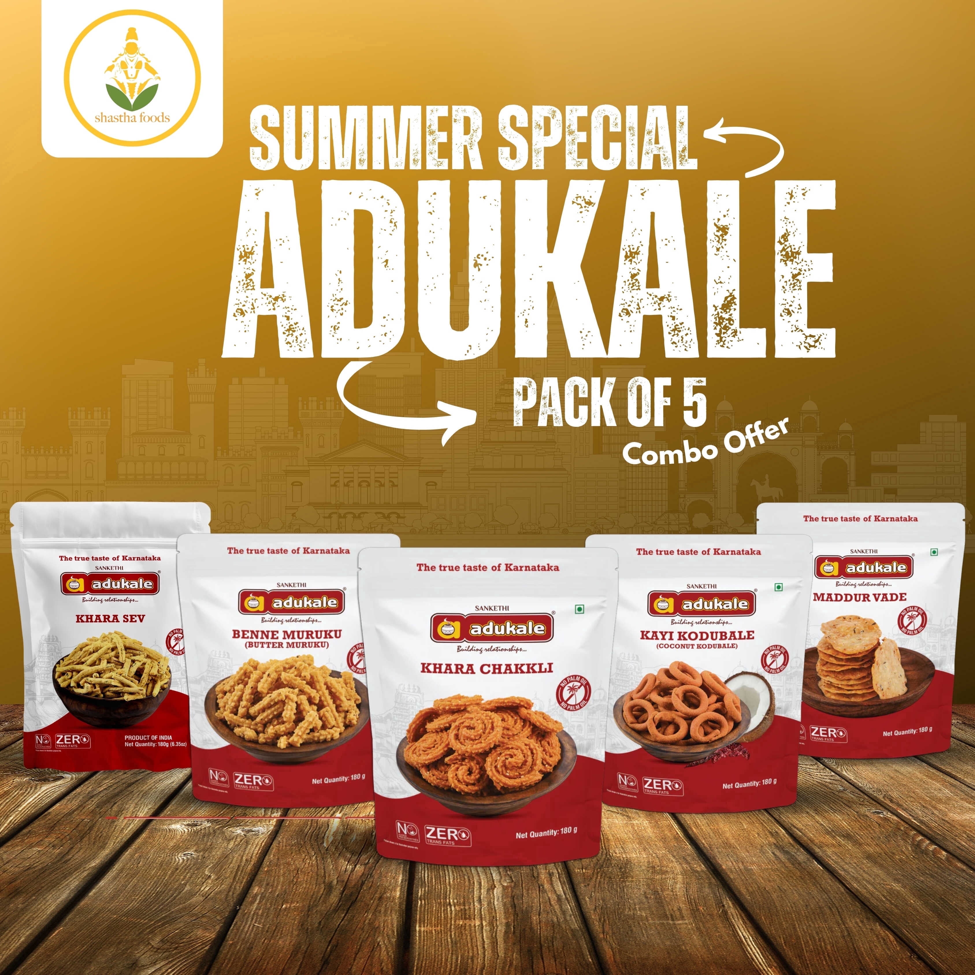 Adukale Savory and Spicy Summer Special Snack Combo, 850 g, pack of 5 ...