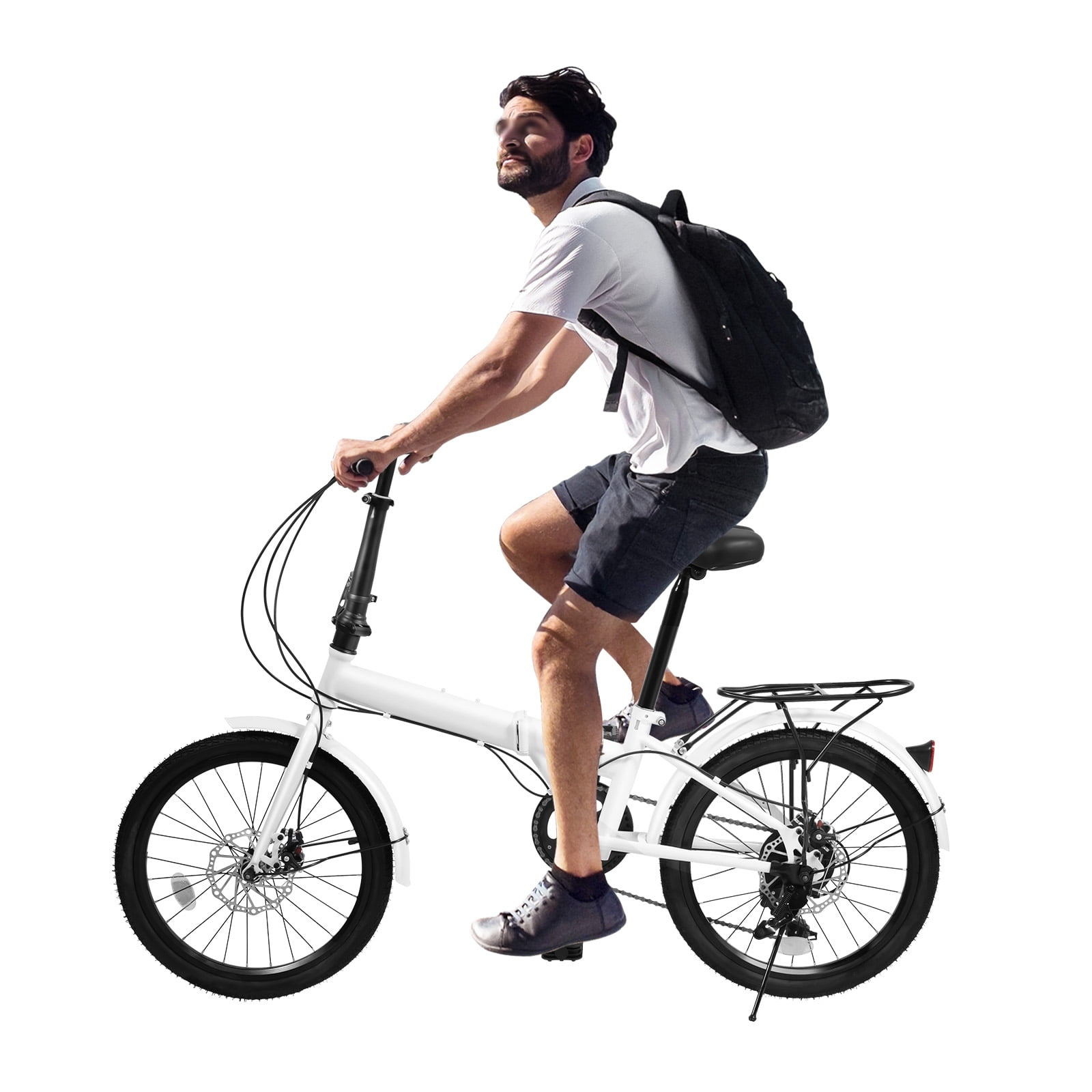 20-inch 7-Speed Folding Bike, Carbon Steel, Urban Commuter, White ...