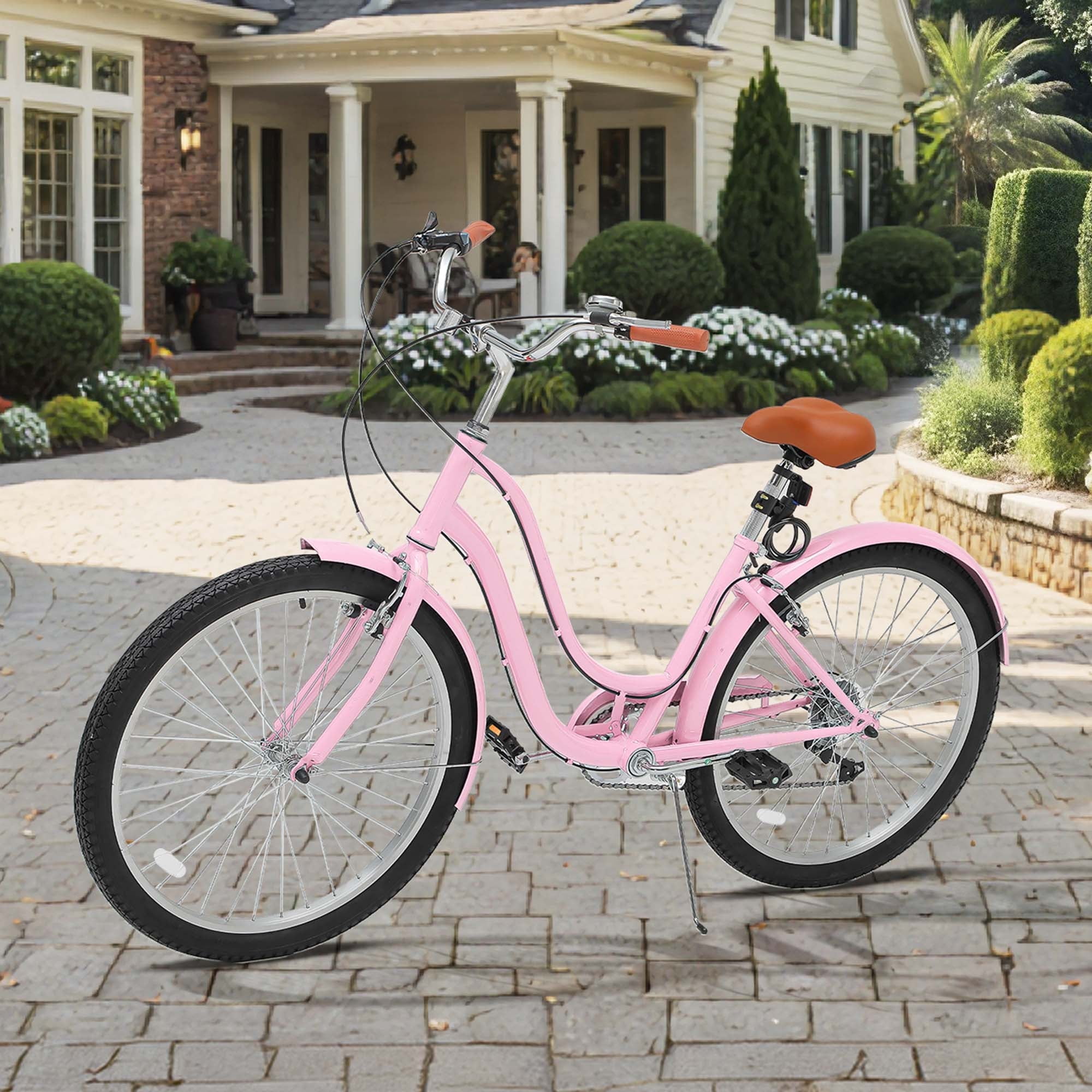 Adult 24-Inch Beach Cruiser Bicycle – 7-Speed, Unisex, Iron Frame in ...