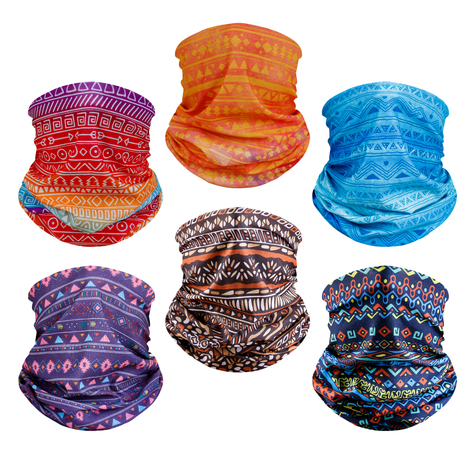 "Coolzu Adult Unisex 6 Pack Neck Gaiter, Elastic Balaclava Face Mask ...
