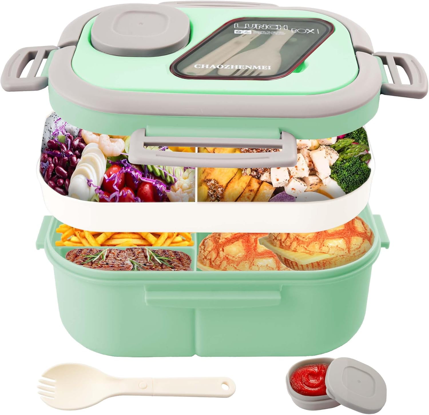 Adult Bento Lunch Box and Salad Container with Lid, 44oz Leak-Proof ...