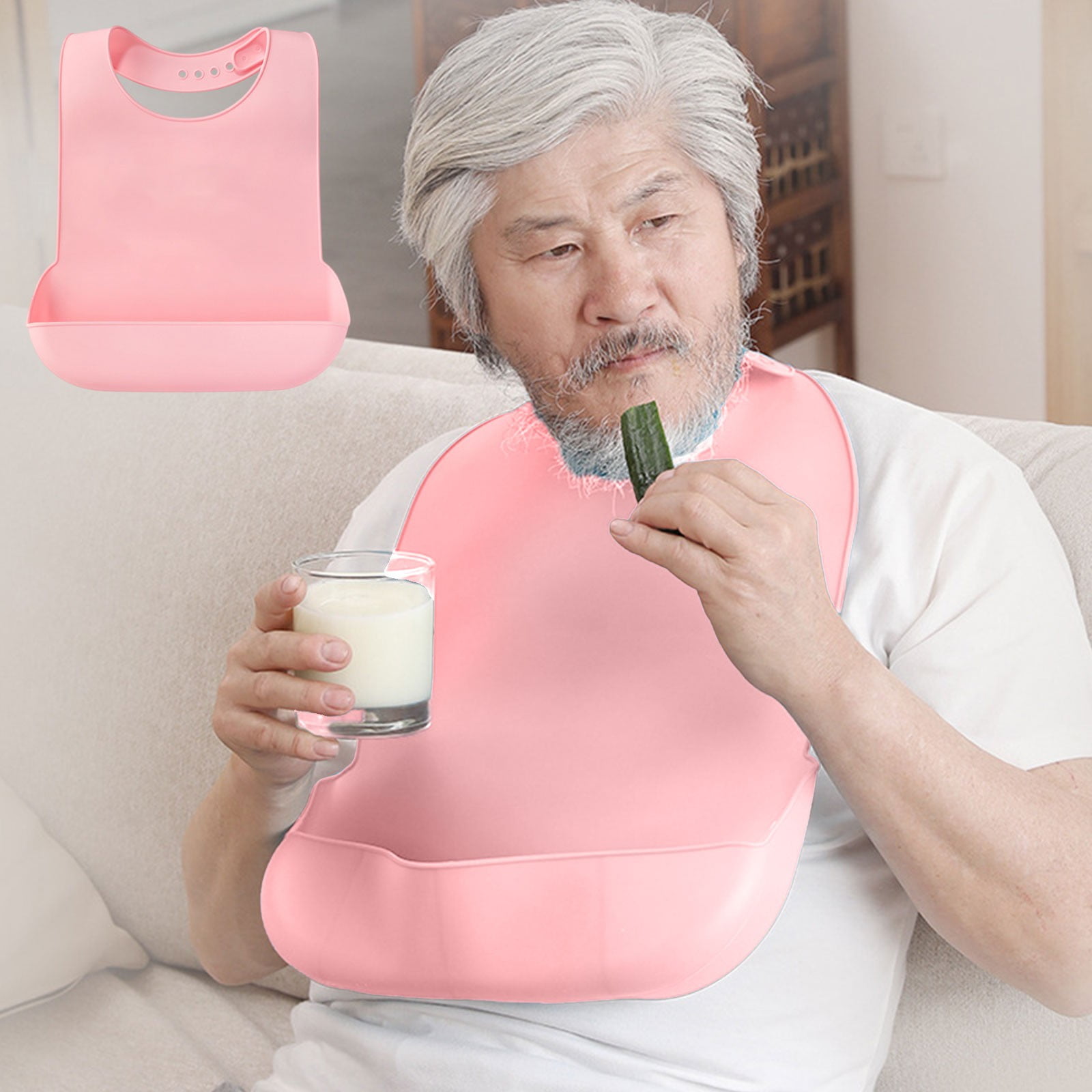 Adult Bib for Eating | Large Washable Silicone Clothing Protector for Seniors & Disabled Adults ...