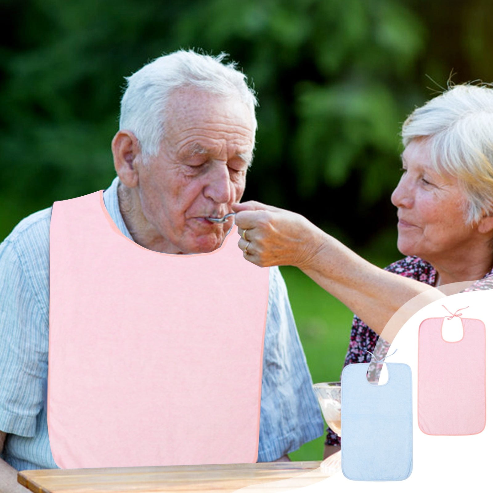 Adult Bibs for Eating, 1-pack Blue Cotton Bib with Hook and Loop ...