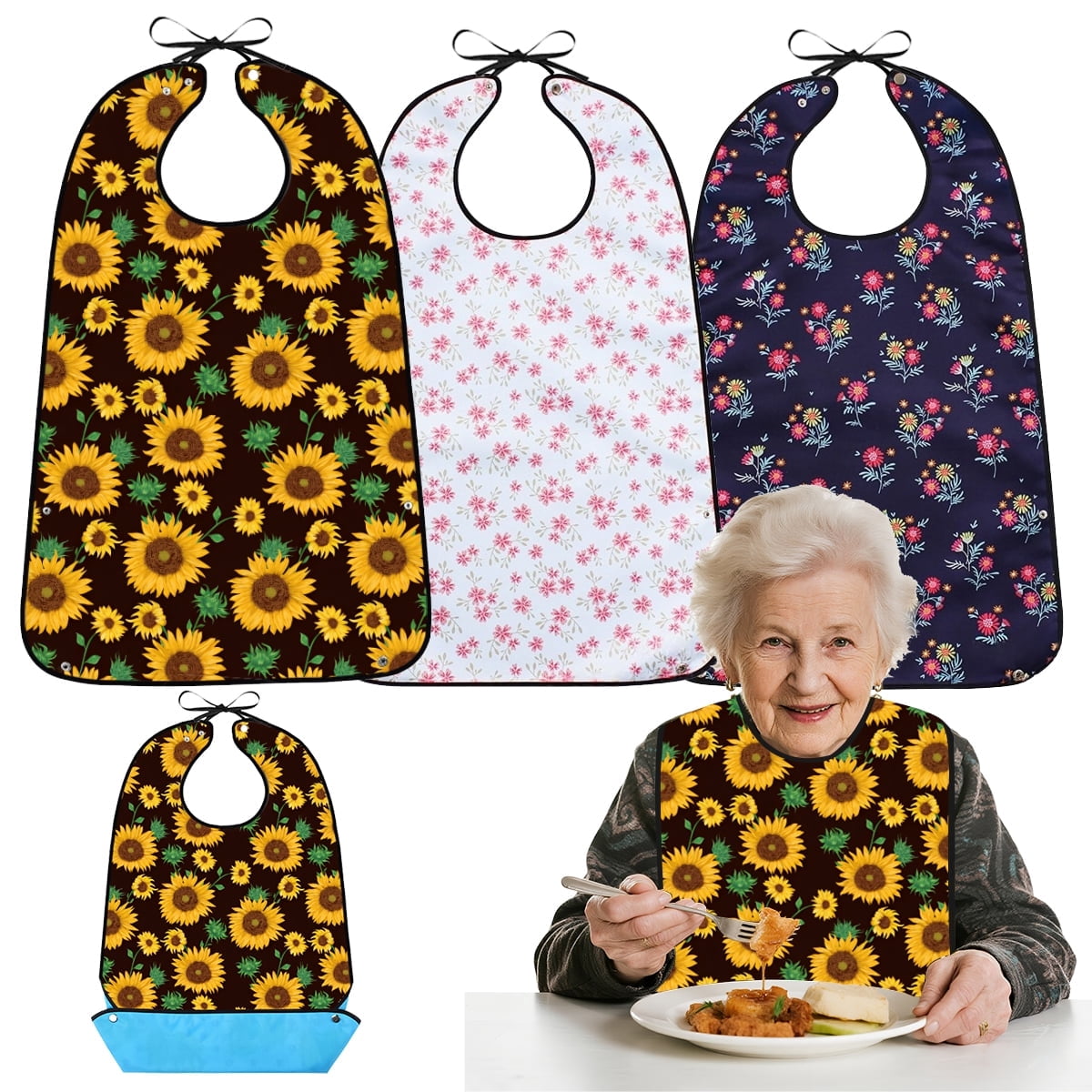 Adult Bibs for women-Large Washable Reusable Clothing Protector with ...