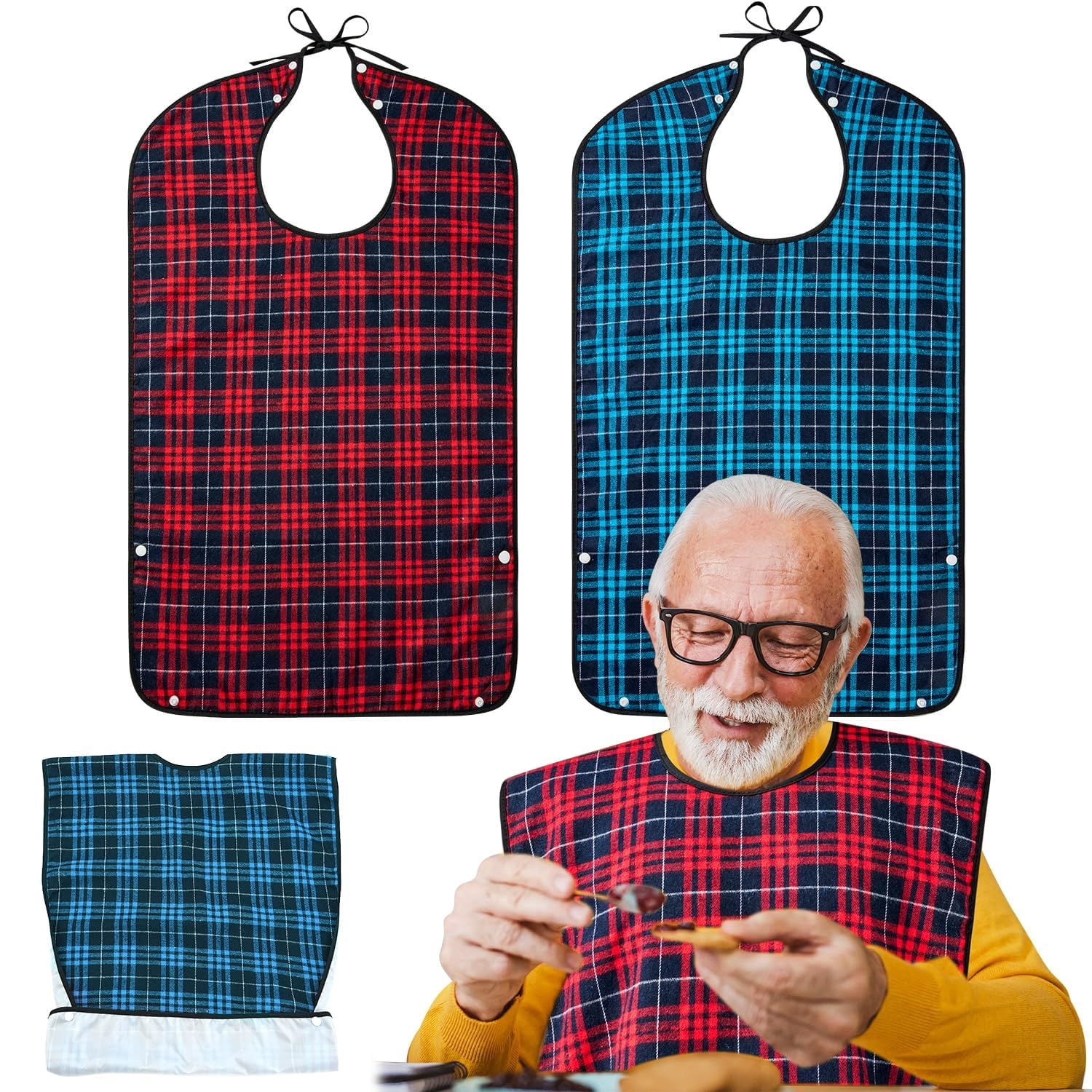 Adult Bibs Washable Reusable Waterproof Large Clothing Protector With ...