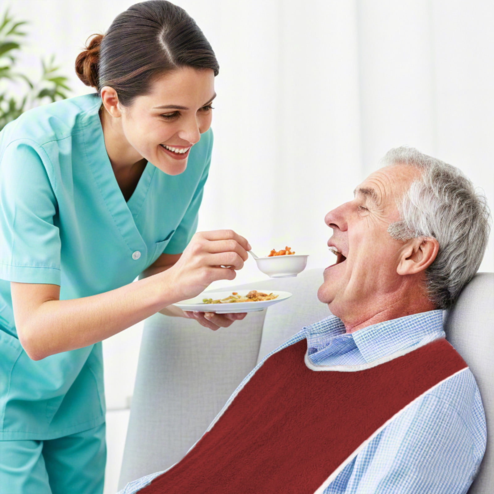 Adult Bibs for Eating Adjustable Washable Cloth Protectors for Seniors ...