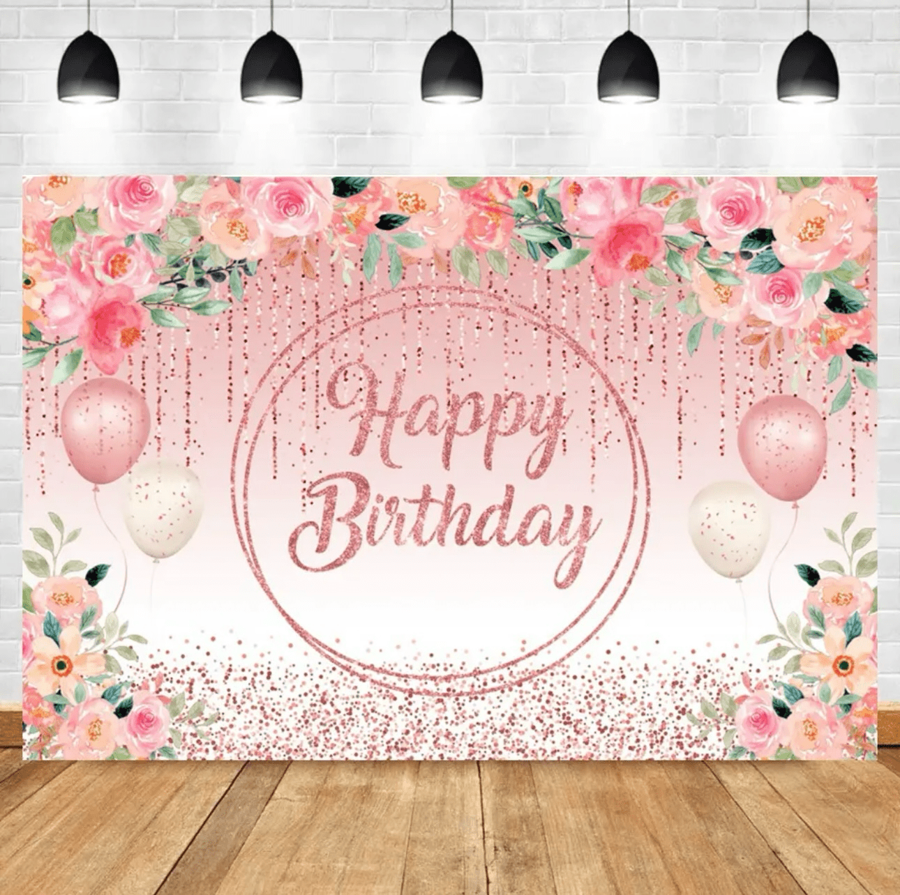 Adult Birthday Party Backdrop Gold Glitters Ballon Flowers Baby ...