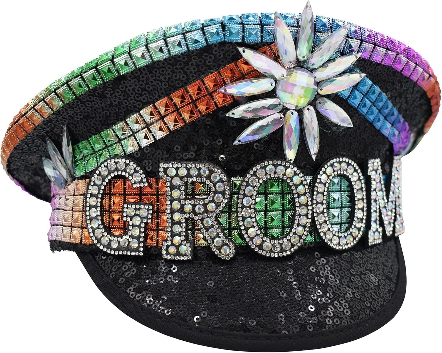 Adult Black Groom Captain Hat - Groom To Be Bachelor Party Sequin Hats ...