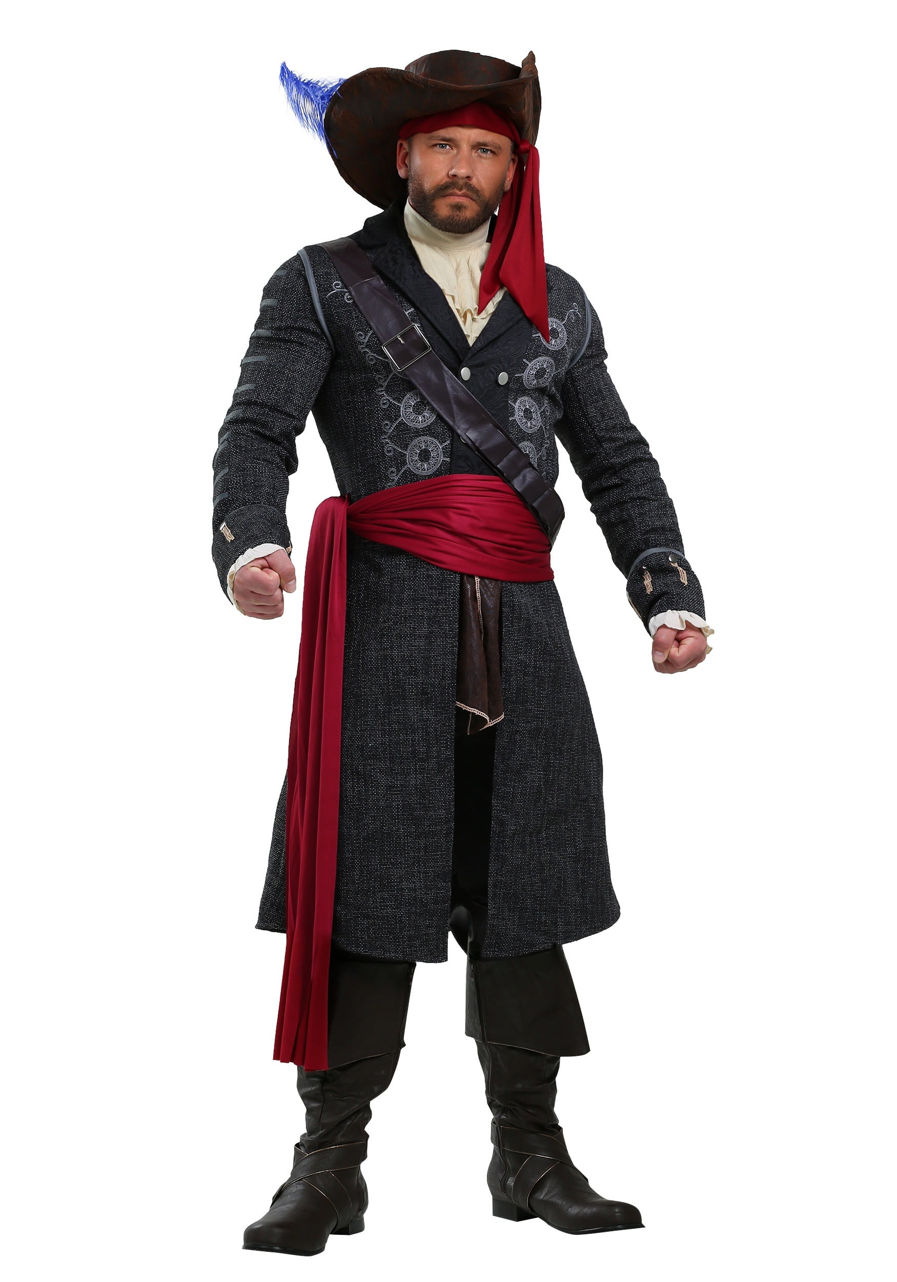 Adult Blackbeard Pirate Costume Mens, Black High Seas Swashbuckler ...