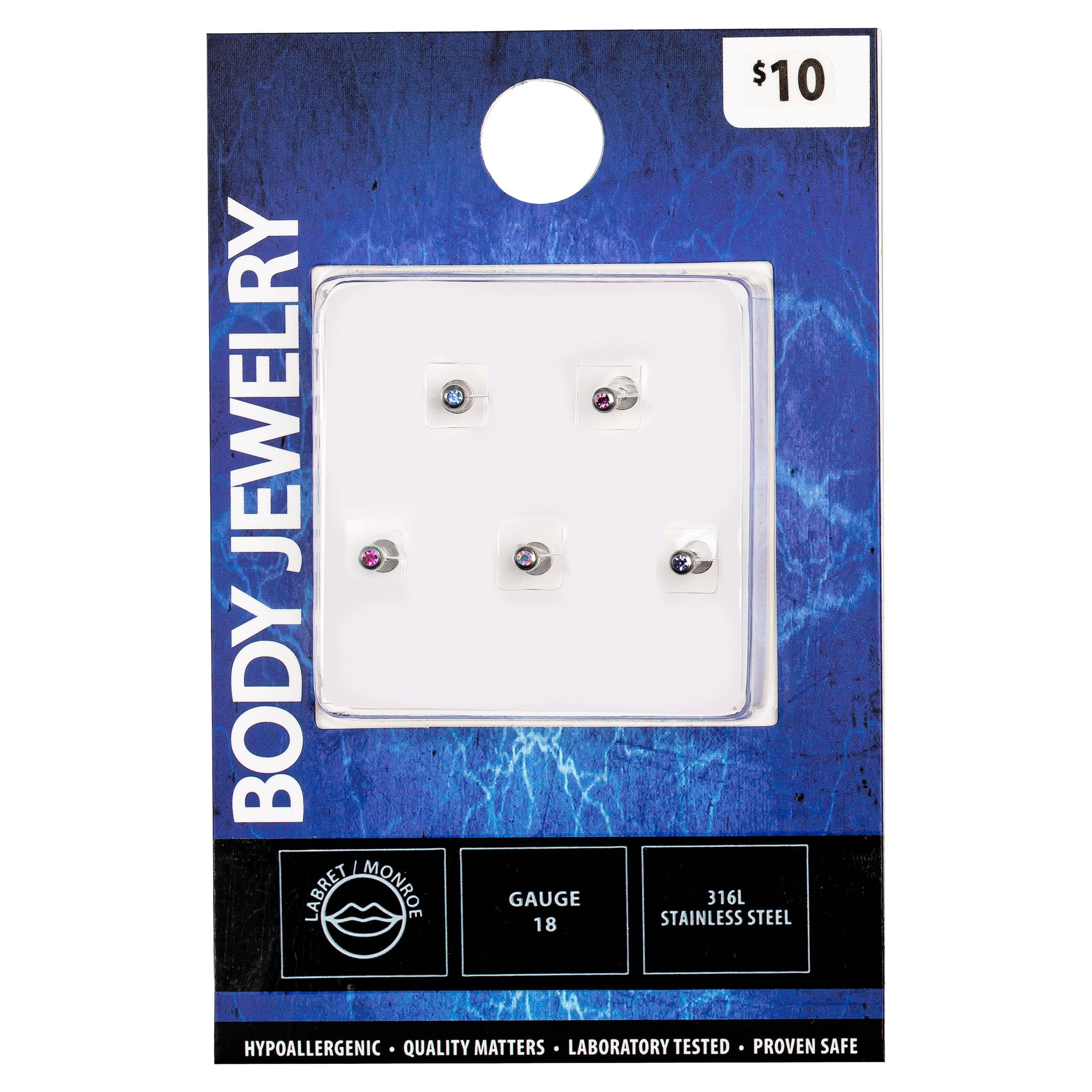 Body Jewelry Women s 18 Gauge Assorted Crystal Labret Monroe 5 Pack Walmart