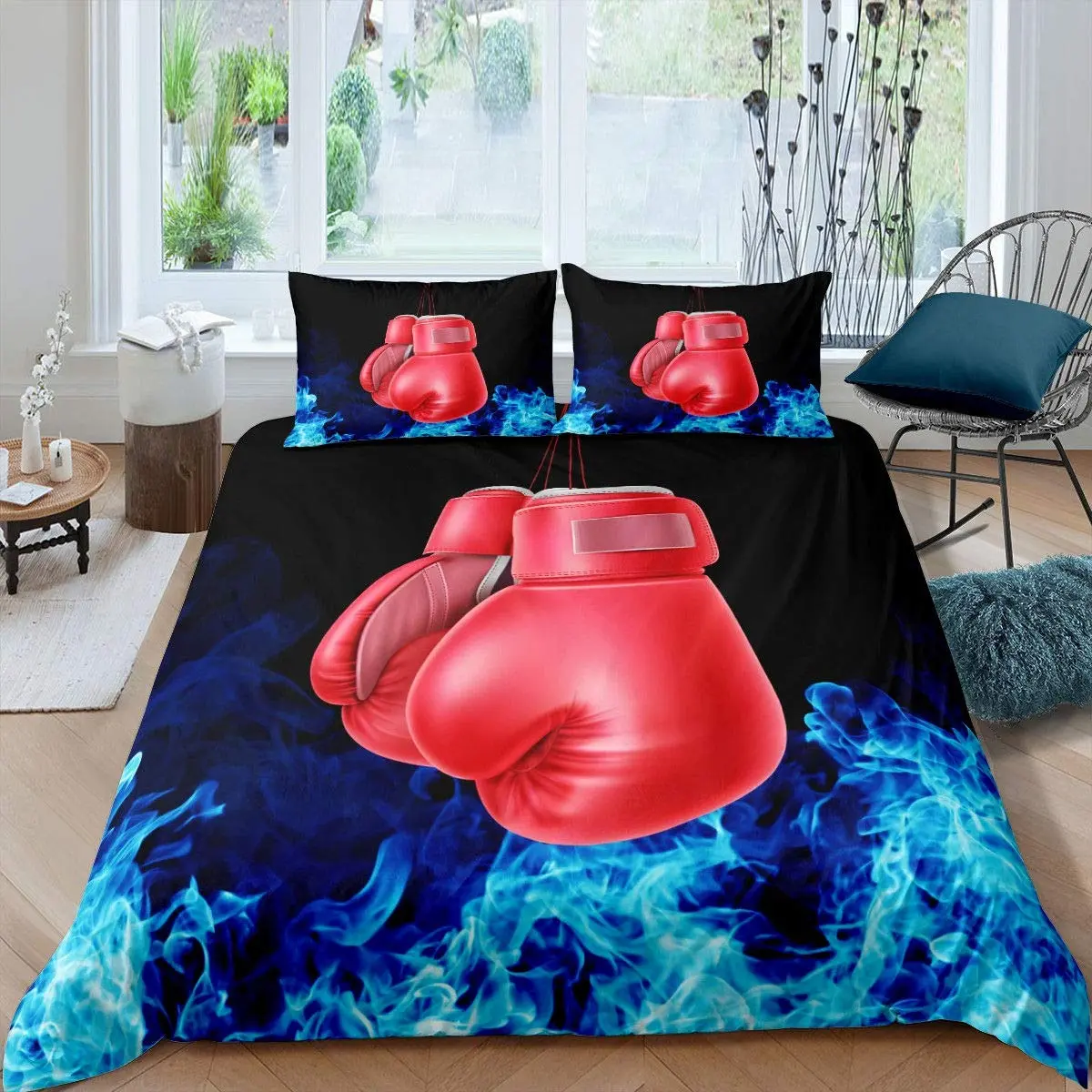 Adult Boxing Duvet Cover Set Queen Sports Games Theme Bedding Sets Boxing Gloves Quilt Cover