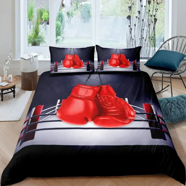 Adult Boxing Duvet Cover Set Sports Games Theme Bedding Sets Boxing Gloves Quilt Cover Athlete