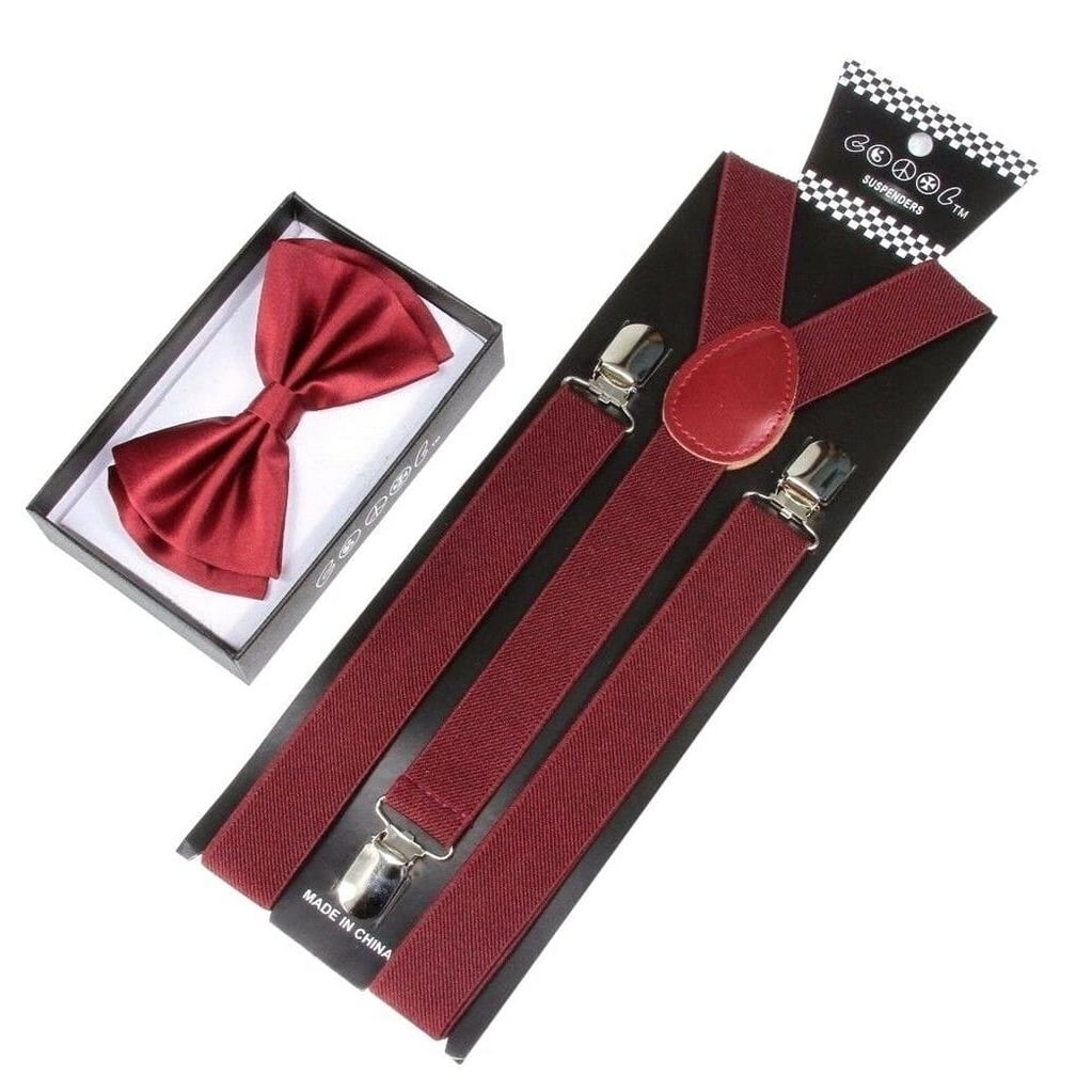Adult Burgundy Suspenders and Bow Tie Set Wedding Prom Groomsmen ...