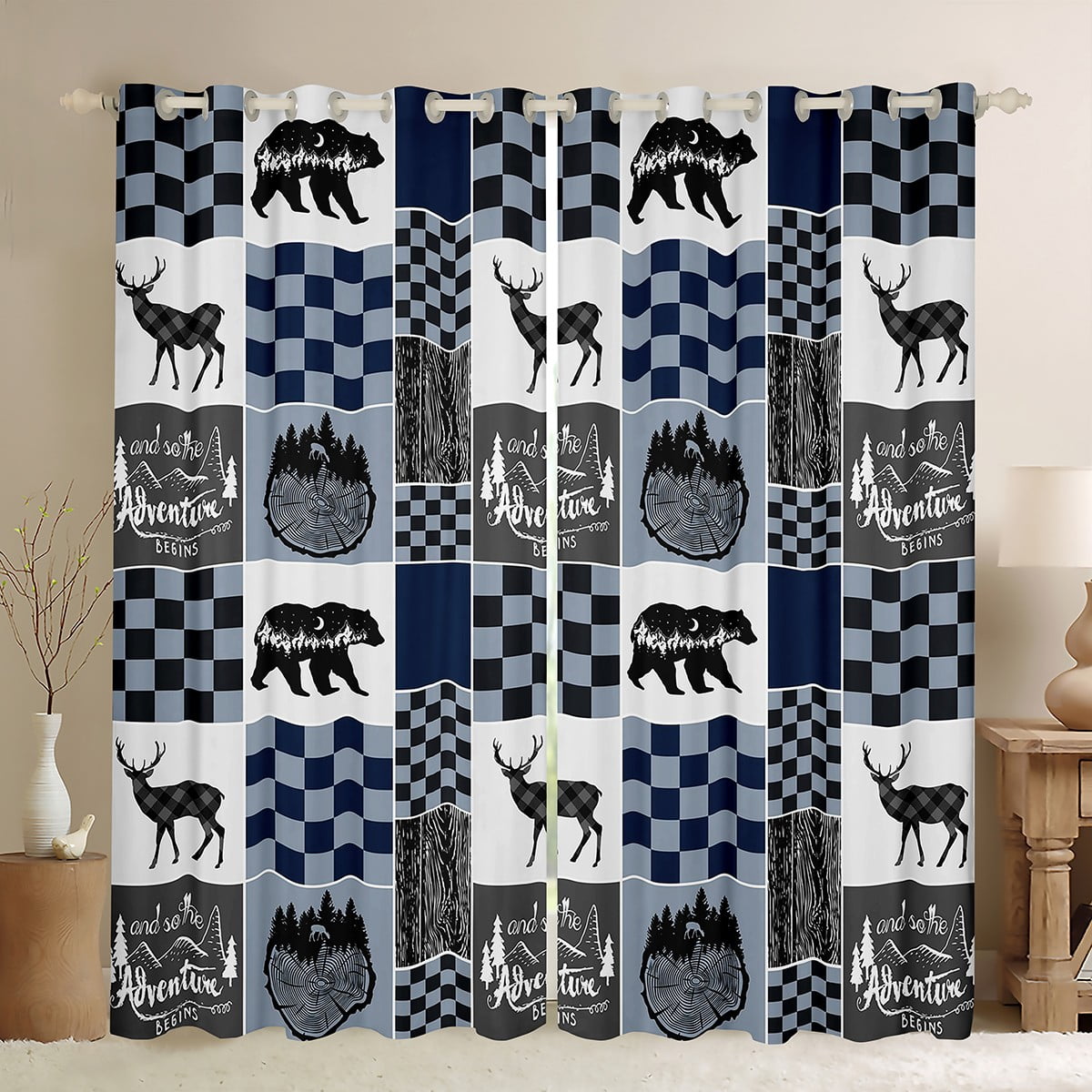 Adult Cabin Curtains, Retro Rustic Lodge Blackout Curtains 42"Wx90"L 2 ...