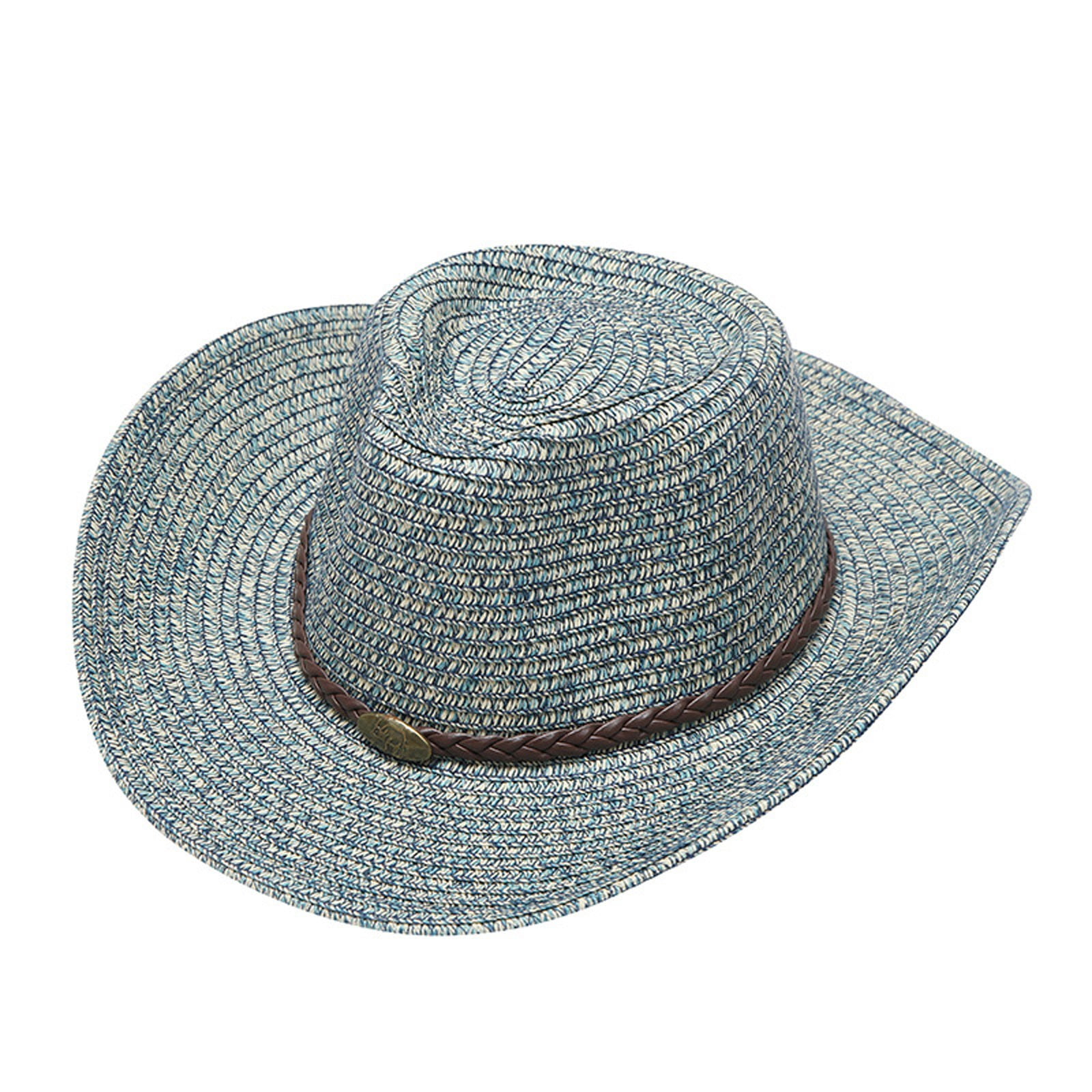 Adult Casual Solid Summer Western Fashion Cowboy Sun Hat Wide Brim ...