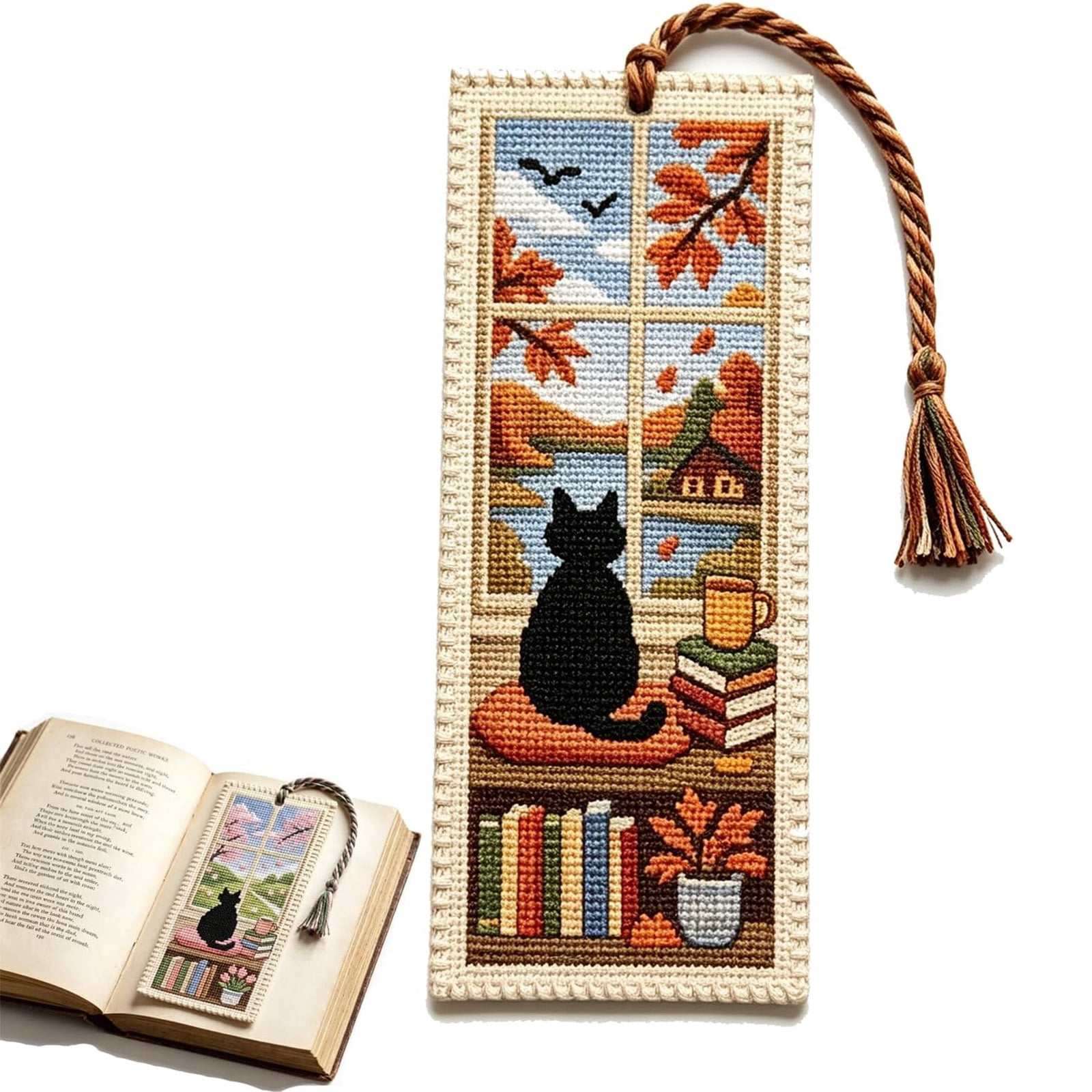 Adult Cat Pattern Stamped Embroidery Bookmark Kit, Seasonal Design ...