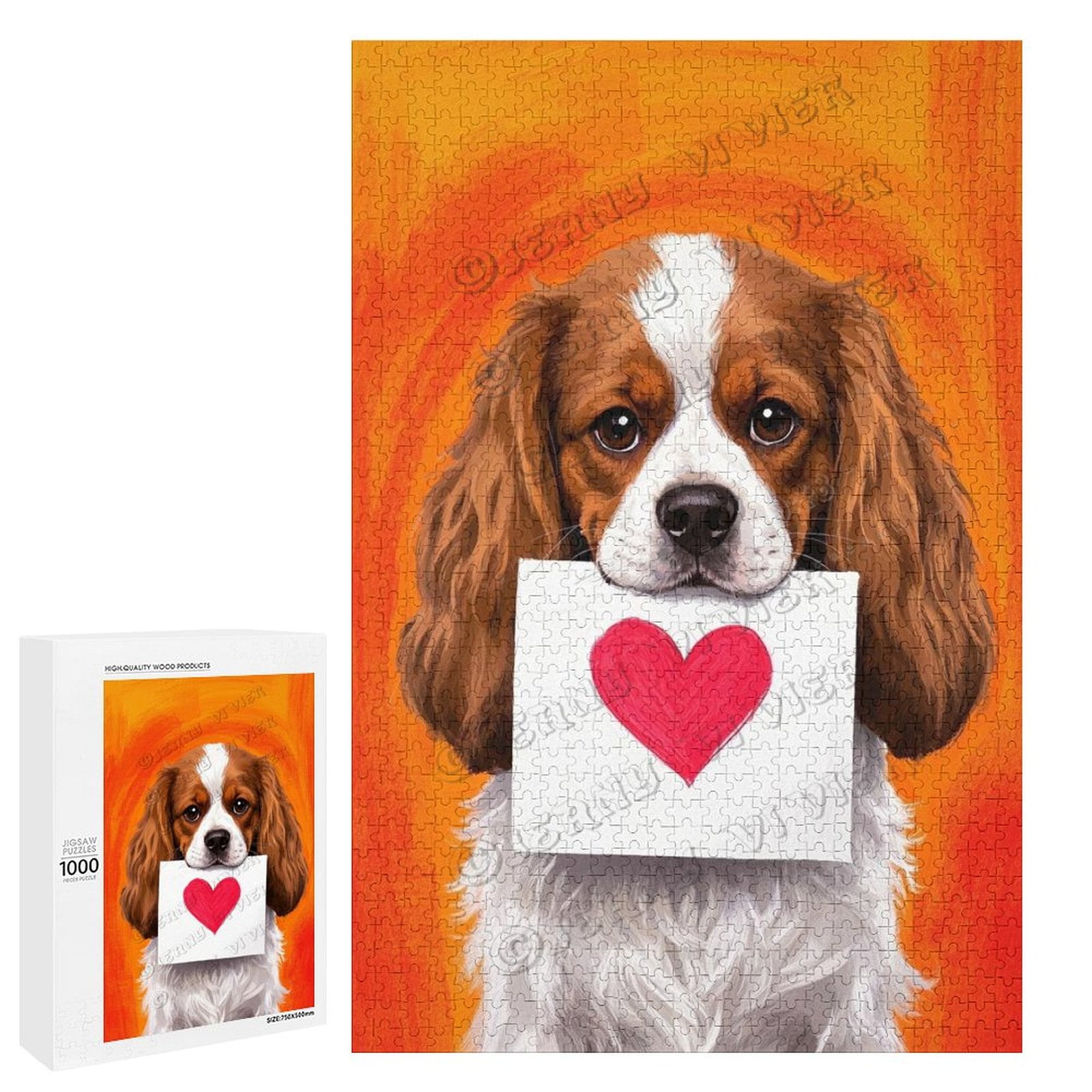 Adult Cavalier King Charles Spaniel With Heart Wooden Puzzle, 1000 ...