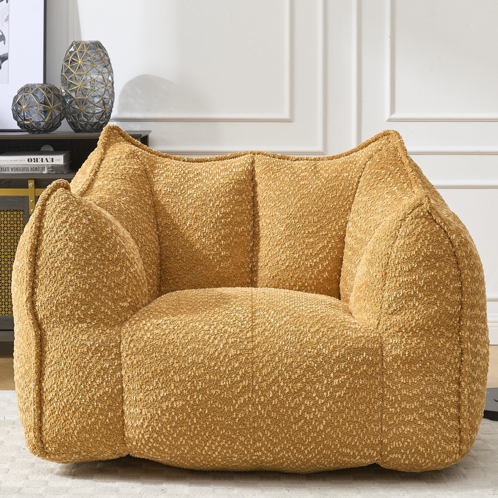 Adult Chenille Bean Bag Sofa with High-Density Foam Filler, Square Lazy ...