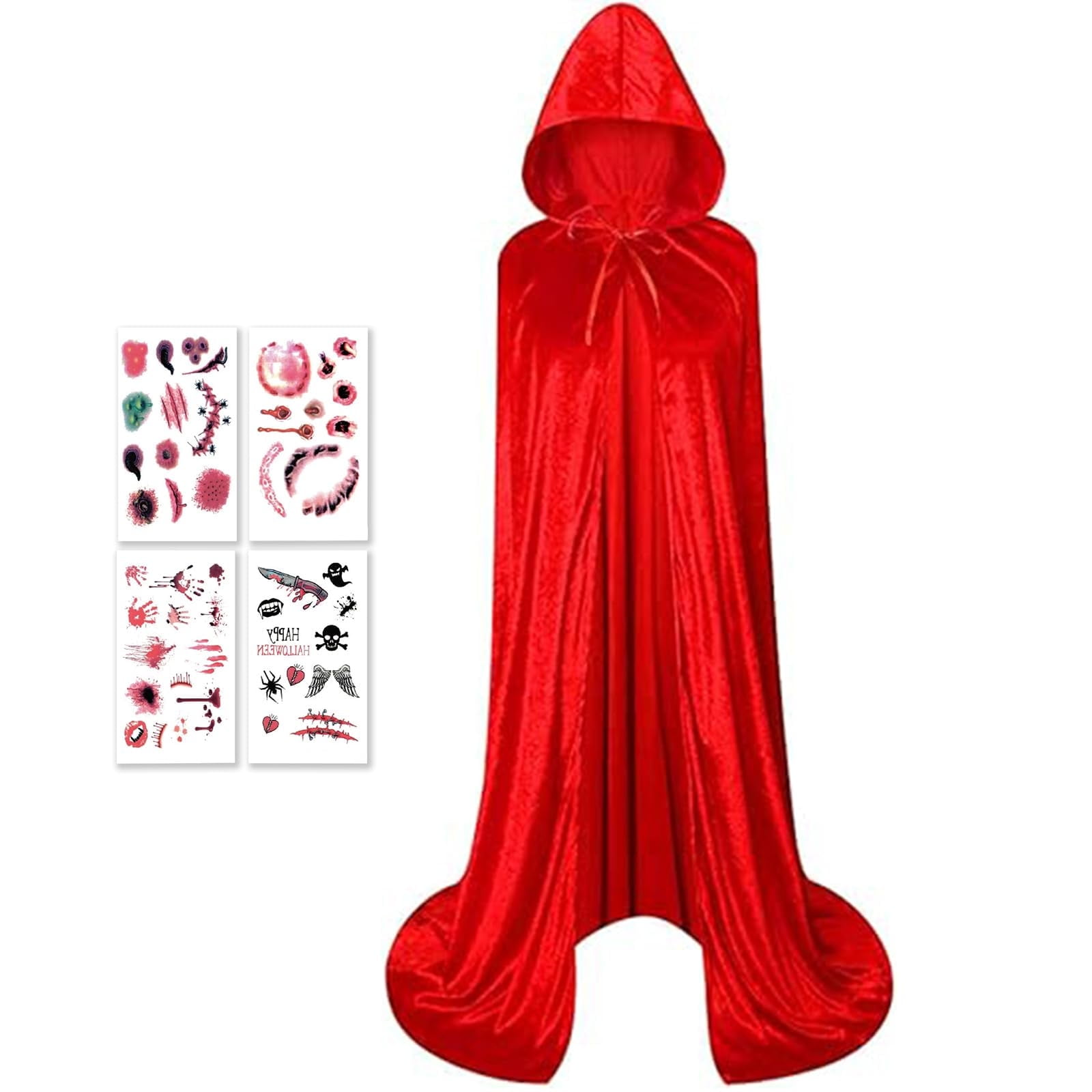 Unisex Adults Hooded Cloak Cape, Red Velvet Cloak Witch Capes Robe for ...