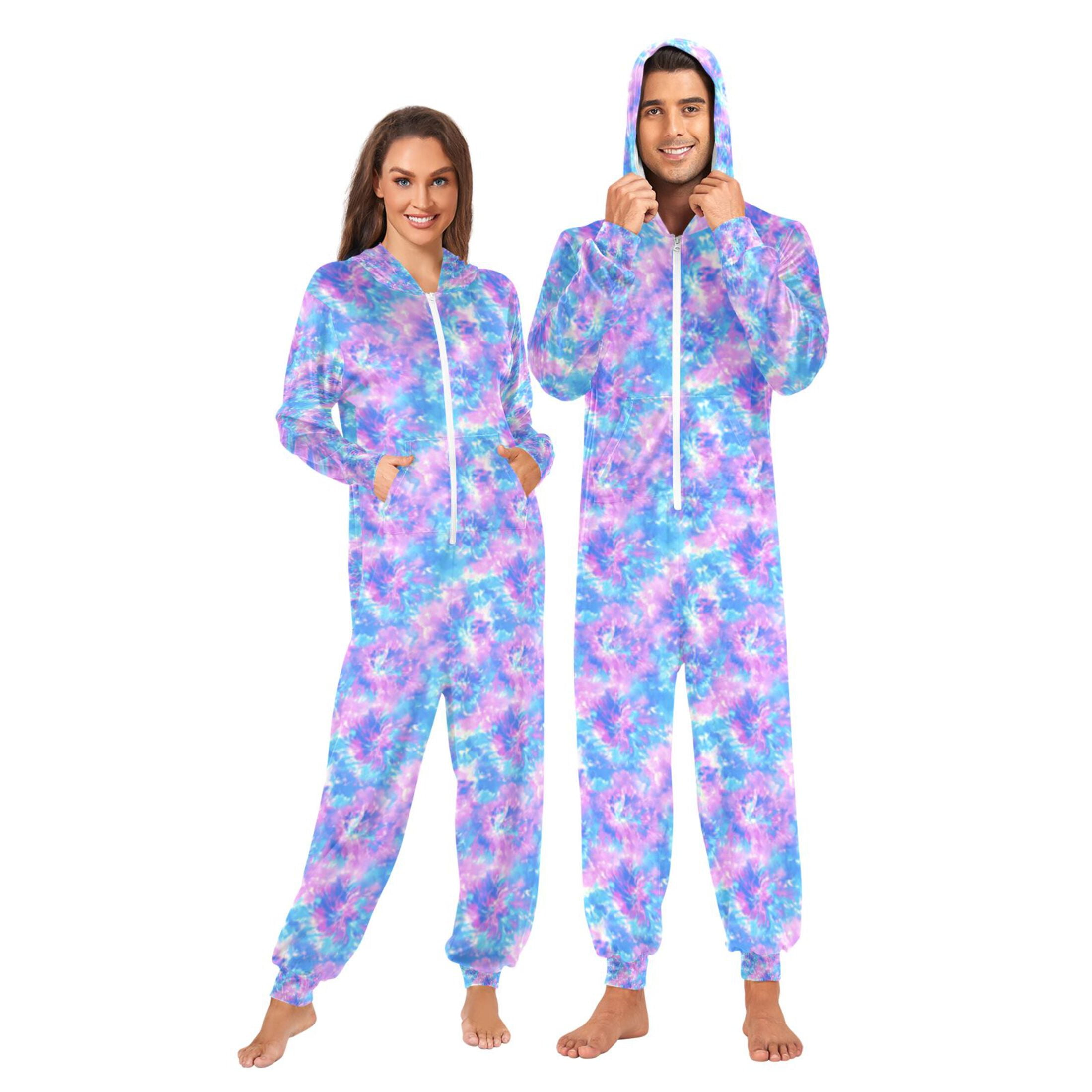 Adult Christmas Onesie Blue and Purple Watercolor Tie Dye Zipper One ...