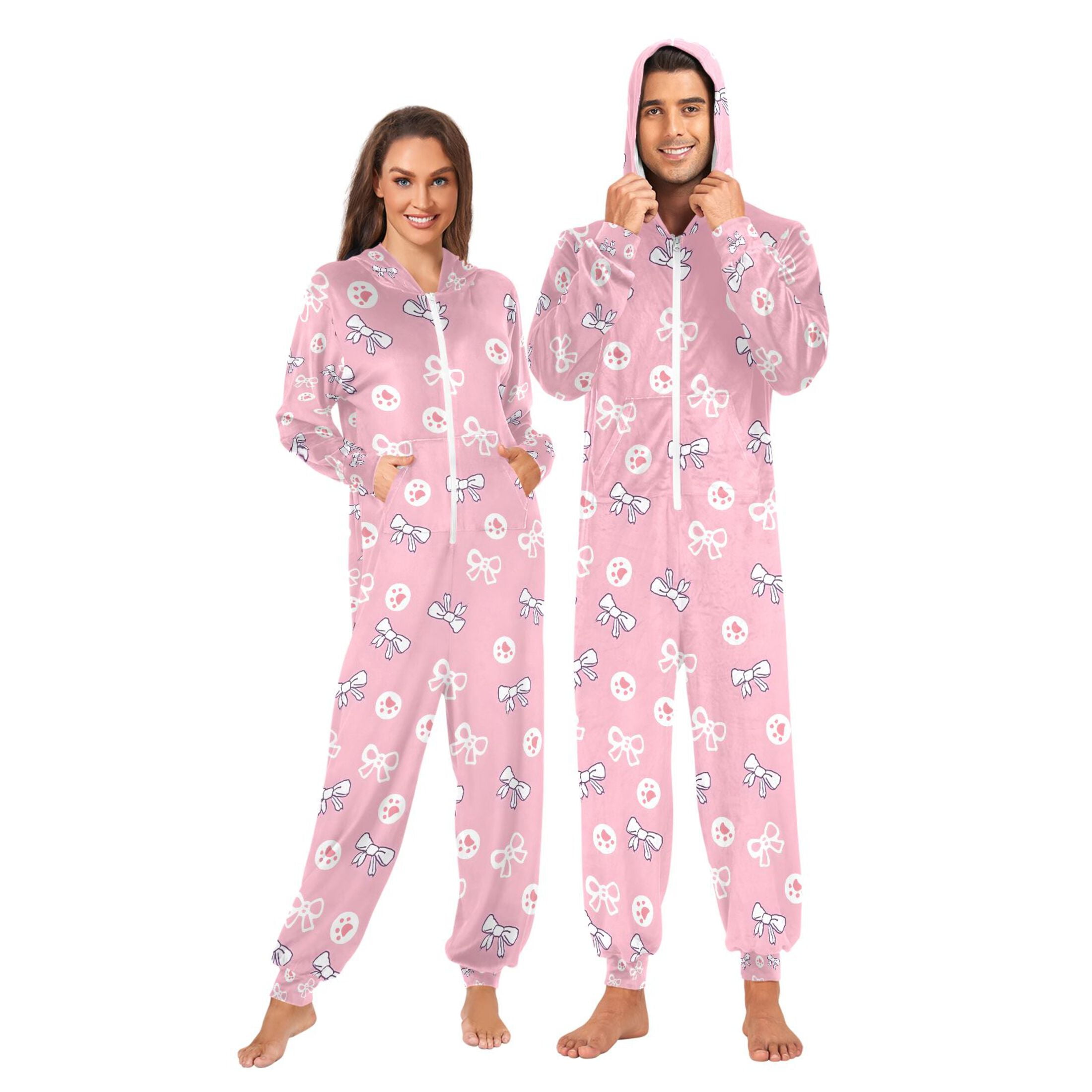 Adult Christmas Onesie Butterfly Knot Footprint Adult Zipper One-Piece ...
