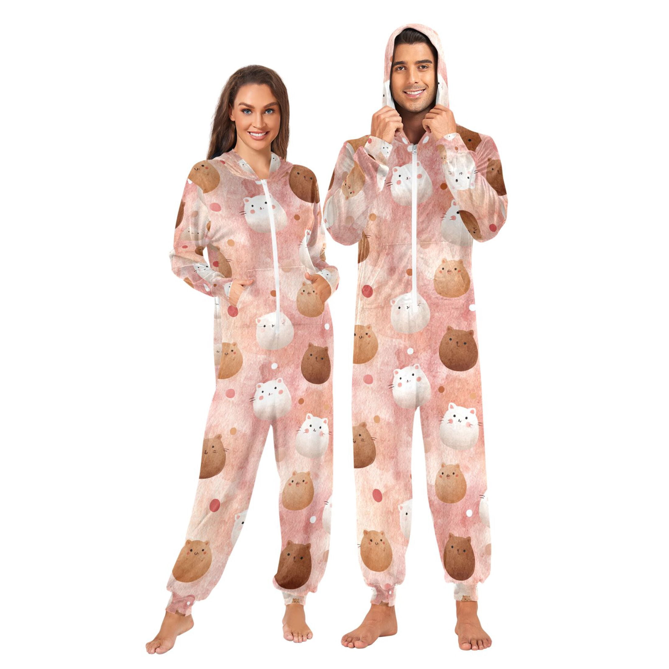 Adult Christmas Onesie Cartoon Hamster and Cat Adult Zipper One-Piece ...